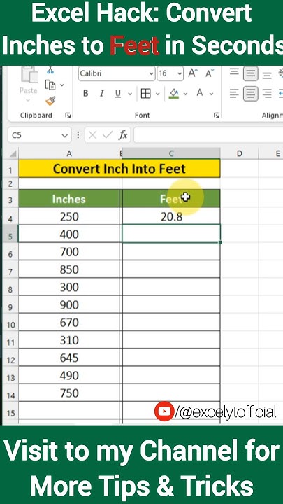 Excel Hack Convert inches into Feet in Excel🤔 #exceltech #excel ...
