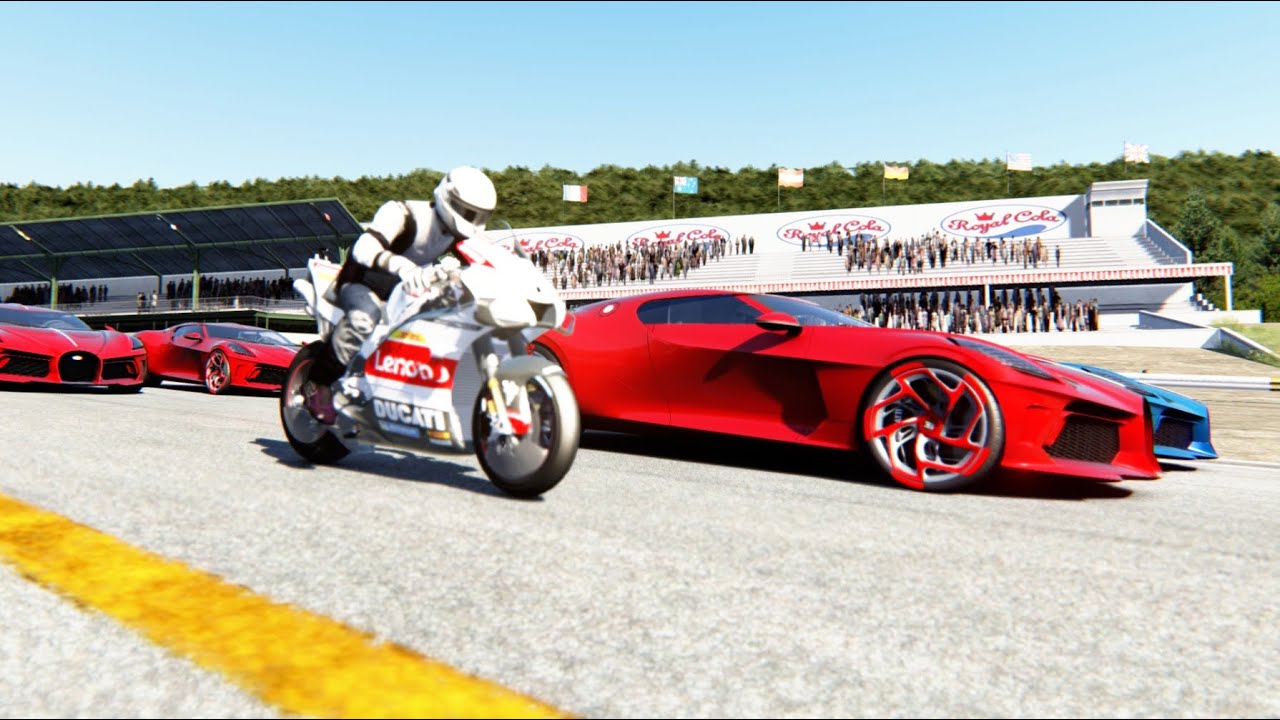 Ducati Desmosedici MotoGP vs Bugatti La Voiture Noire at Old SPA - YouTube