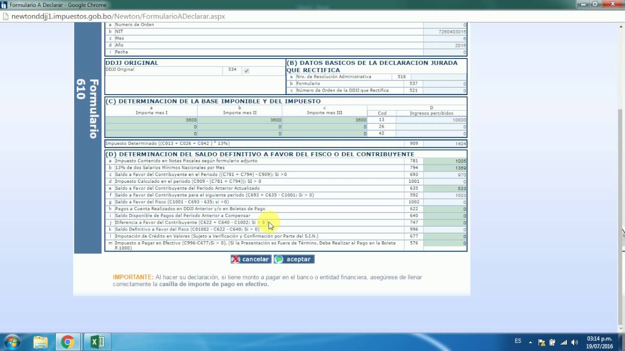 DECLARACION FORMULARIO RC-IVA 610 TRIMESTRAL + CALCULO DE FACTURAS ...