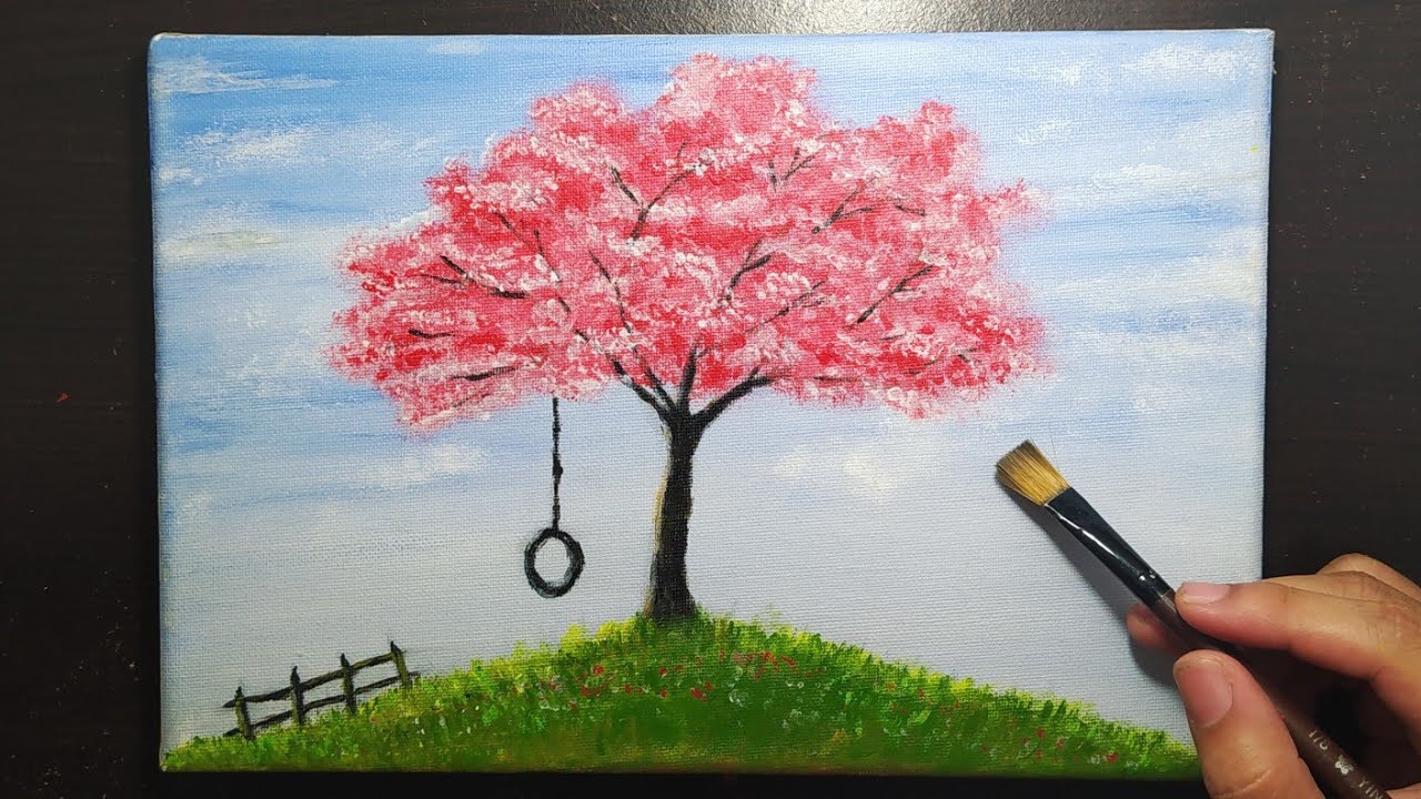 Acrylic painting | simple spring with cherry blossom | painting for ...