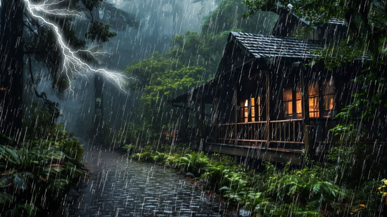 Heavy rain & thunder in at night - Torrential rain & very huge ...