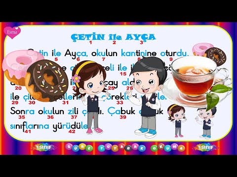 1.Sınıf Dakika Tutarak Okuma Metni -5 / Çetin ile Ayça / Ç Sesi Hızlı Okuma / 42 Kelime /