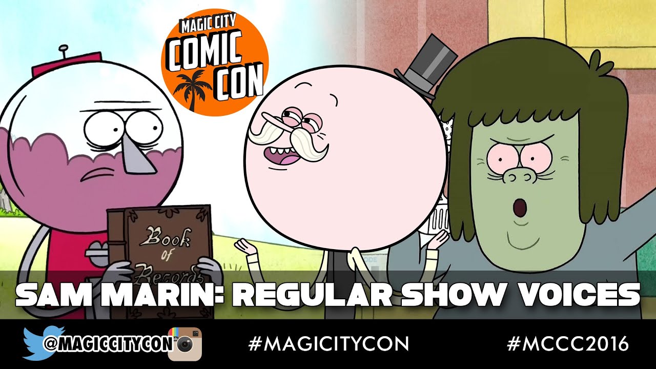 Sam Marin Does Regular Shows Pops, Benson, and Muscleman at Magic City Comic Con Jan 2016 - YouTube