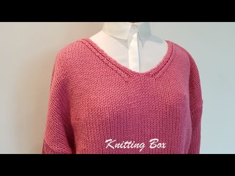 Πως να πλέξεις πουλόβερ με V λαιμόκοψη,tutorial, Knitting Box - YouTube