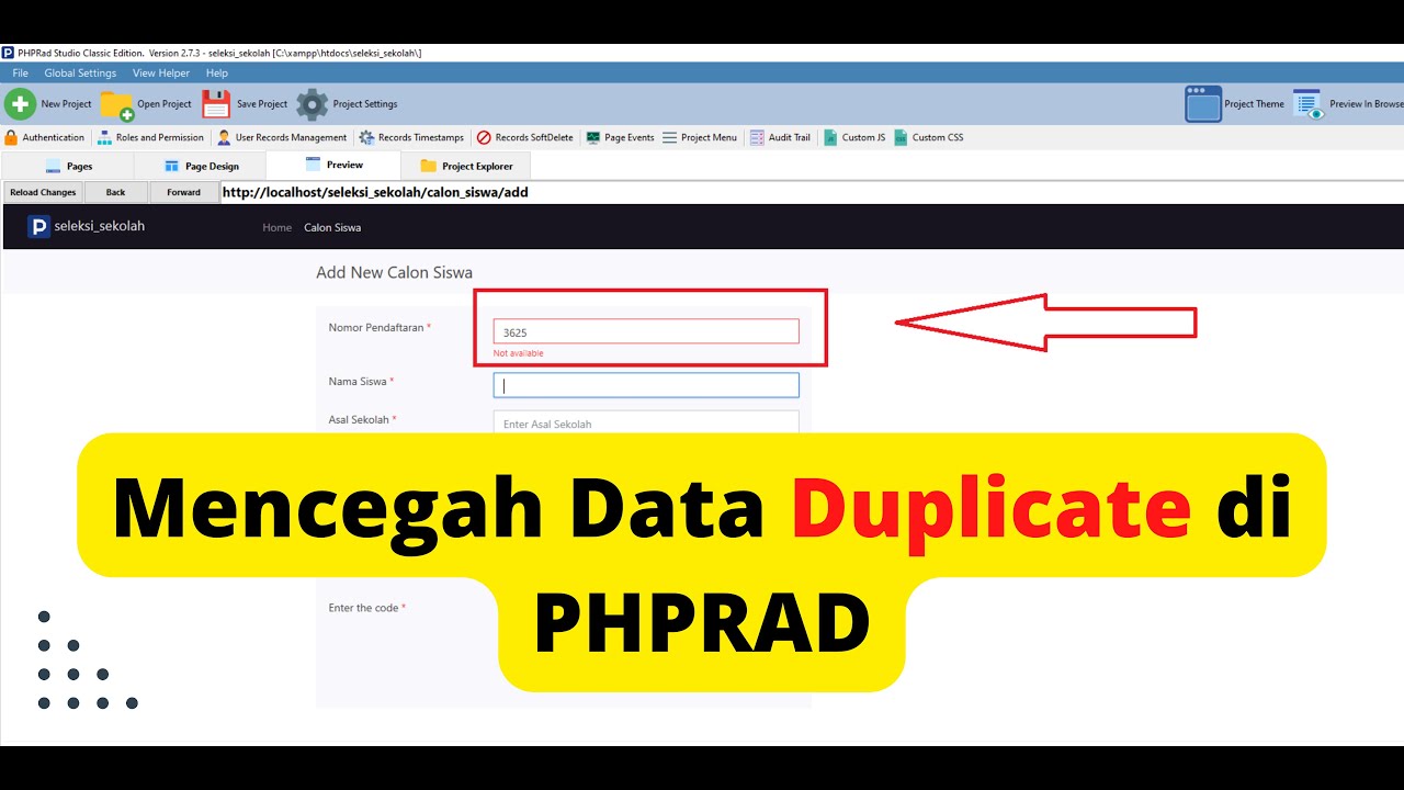 Mencegah duplikasi isian di PHPRAD #phprad #nocoding #nocodeapp #webapp ...