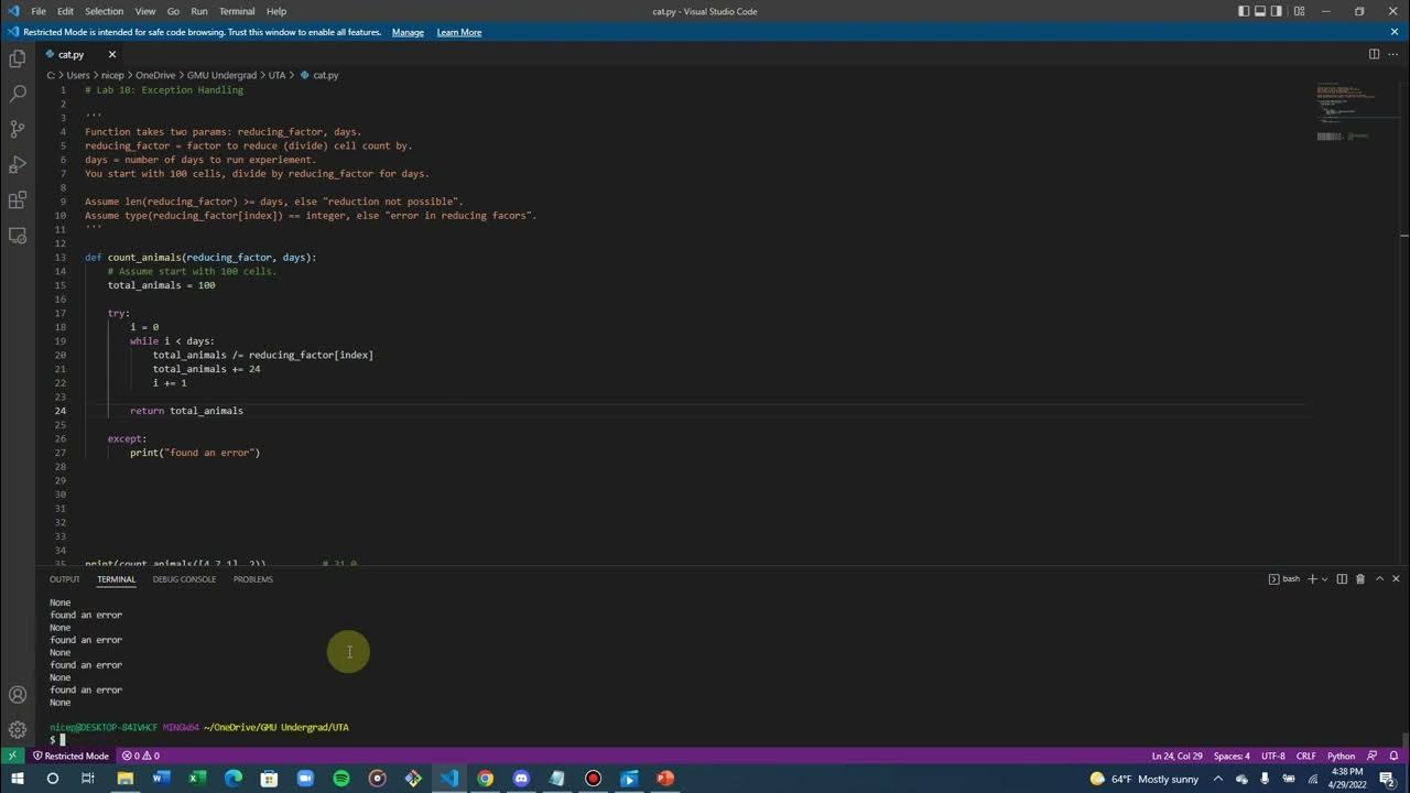 CS112 Lab 10 (Raising Exceptions) - YouTube