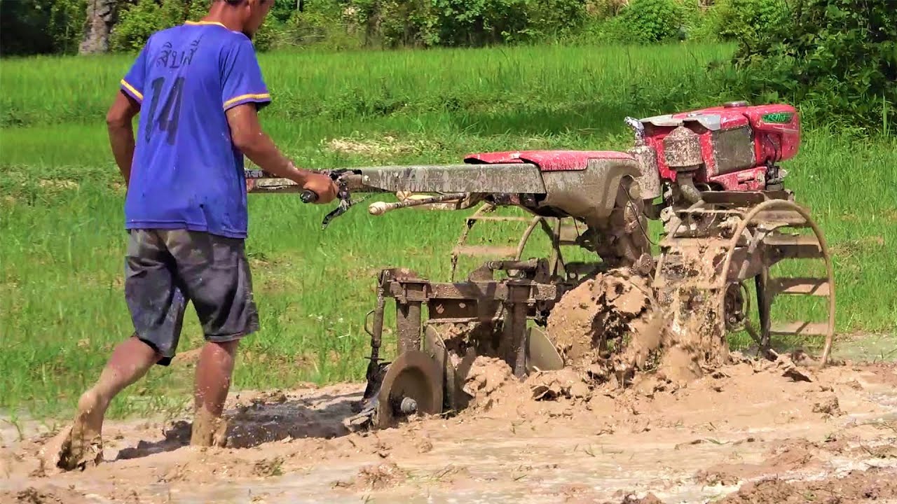 How to Plowing Rice field by use tractor RT 110 l Skill farmer driver ...
