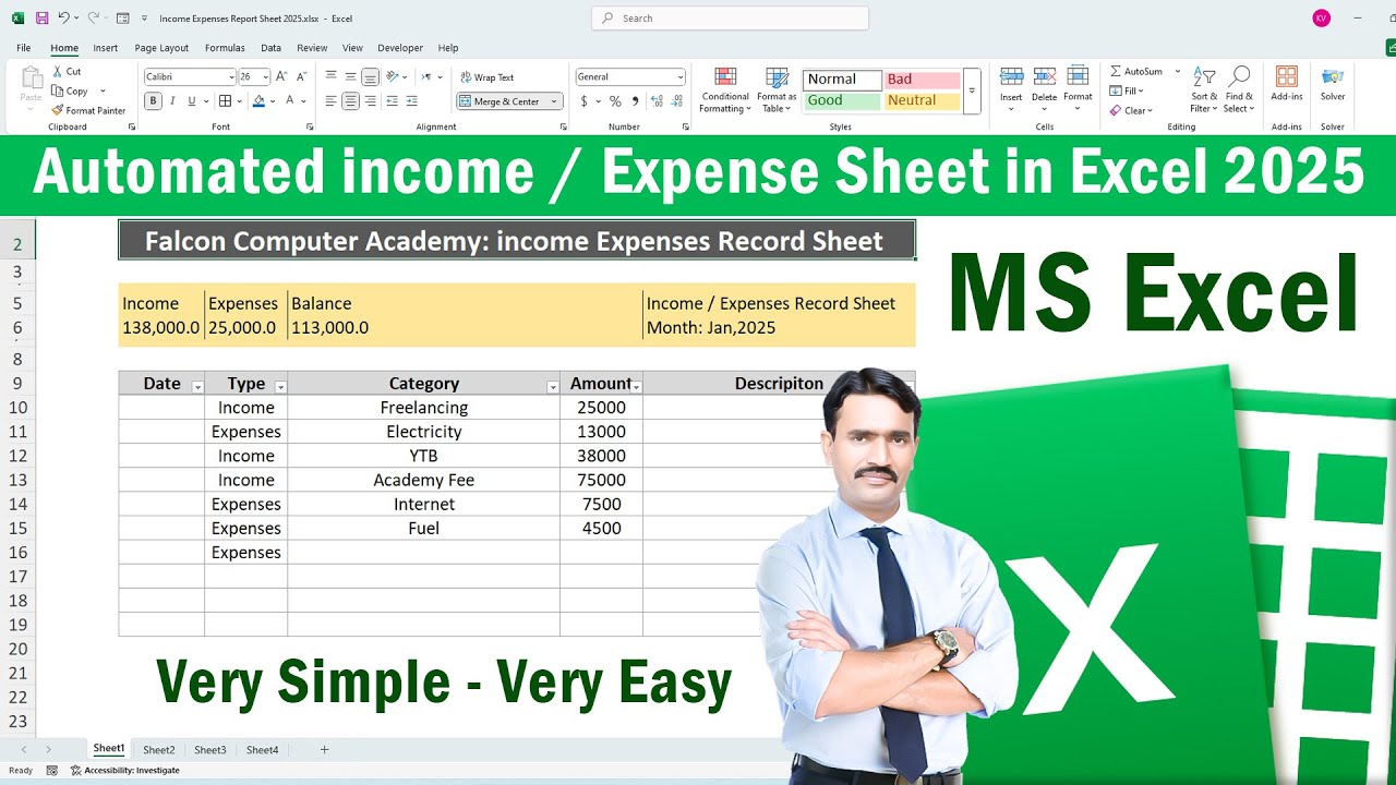 Automatic Income Expenses Sheet in MS Excel | How to design an income and expense tracker in ...