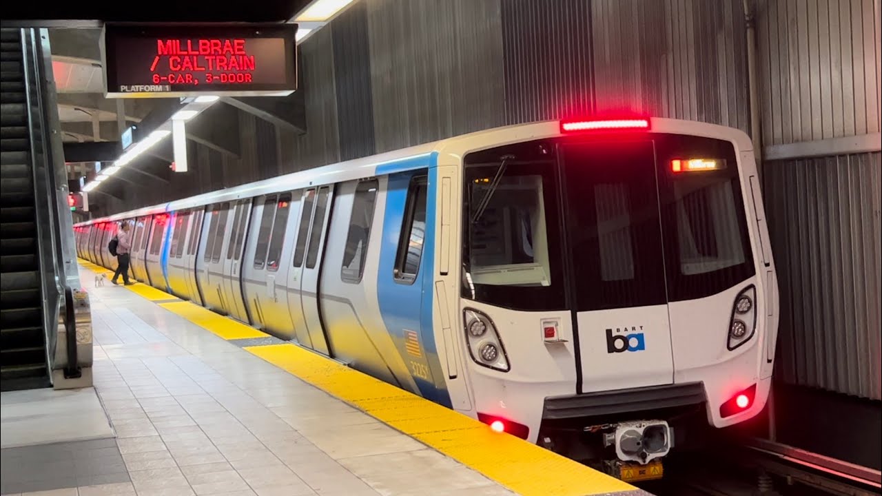 Bart Fleet of the Future 6-Car Millbrae / Caltrain Station Train ...