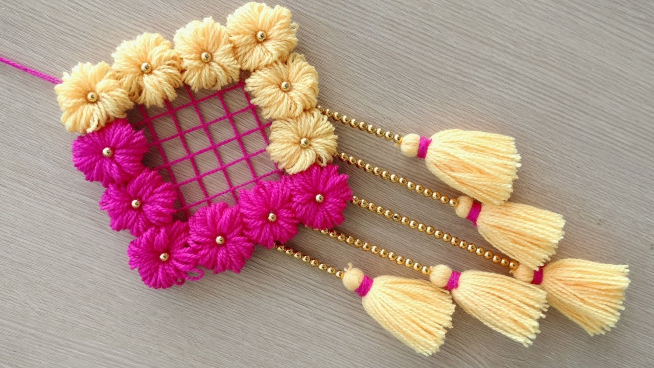 Woolen Flower wall hanging craft ideas/Woolen design/Wall hanging ...