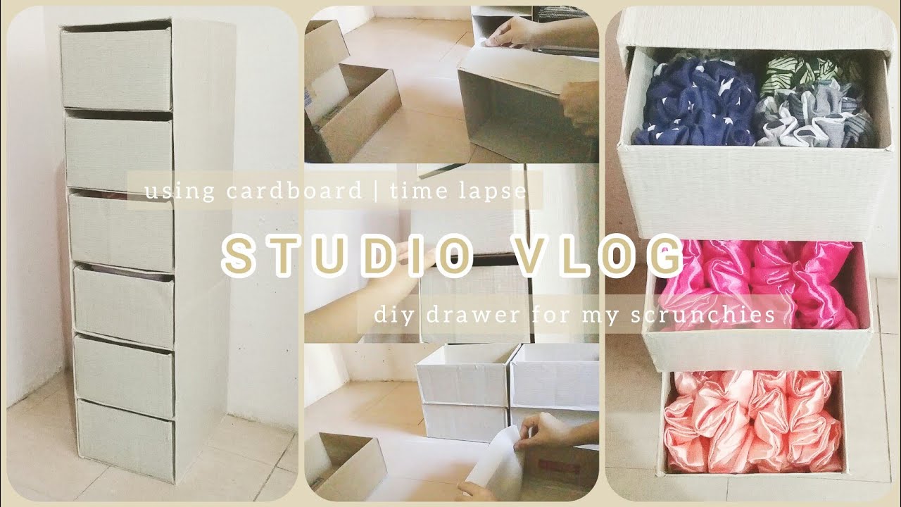 STUDIO VLOG #03 | diy drawer for my scrunchies | using cardboard | time ...
