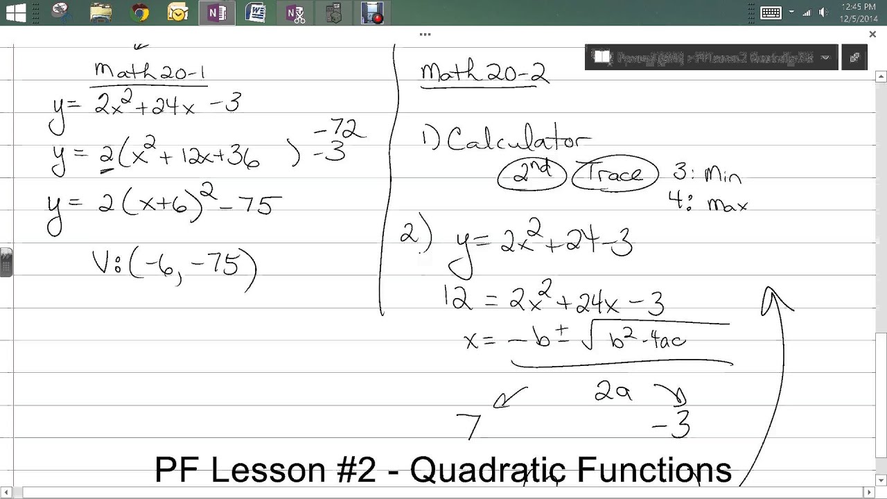 PF Lesson 2 Quadratic Functions - YouTube
