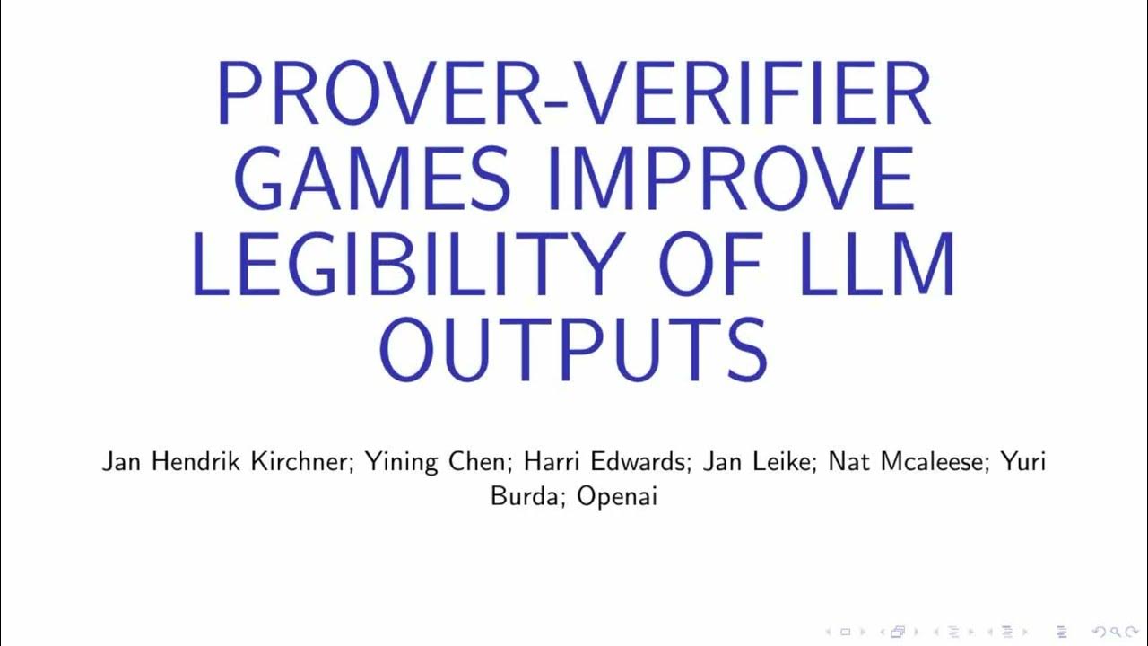 [OpenAI] PROVER-VERIFIER GAMES IMPROVELEGIBILITY OF LLM OUTPUTS - YouTube