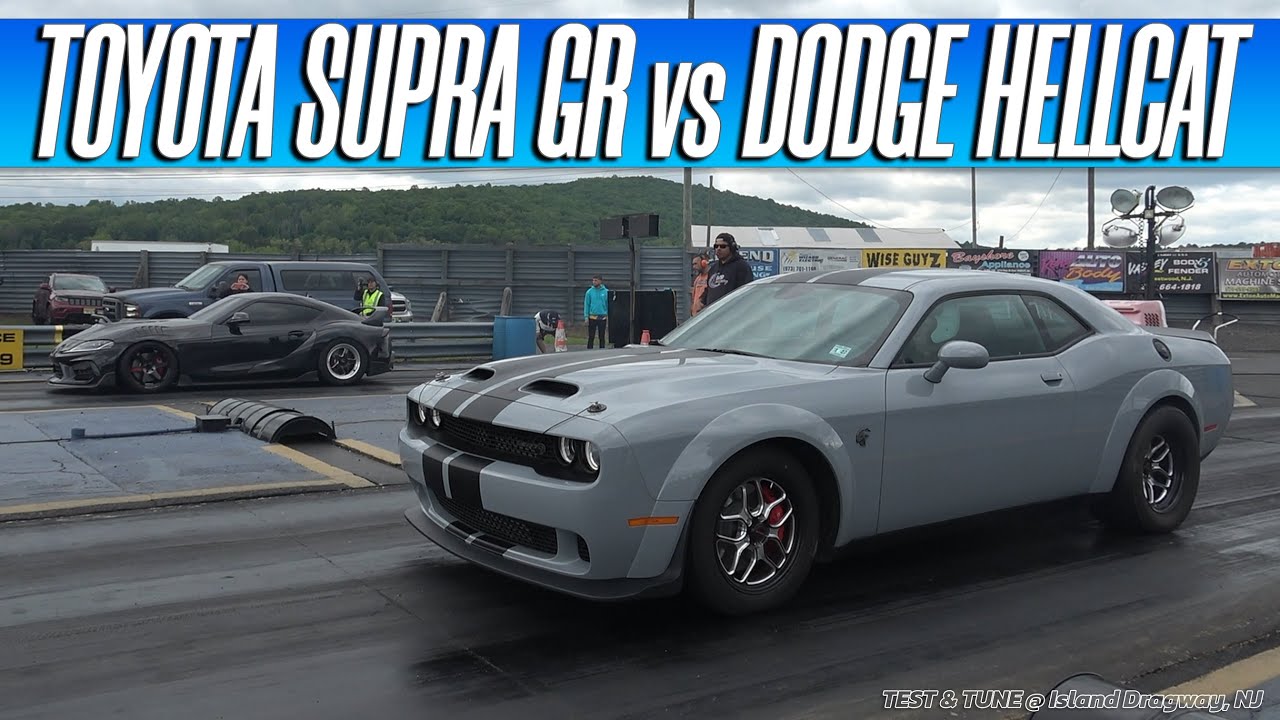 Toyota Supra GR vs Dodge Hellcat Drag Race @ Island dragway - YouTube