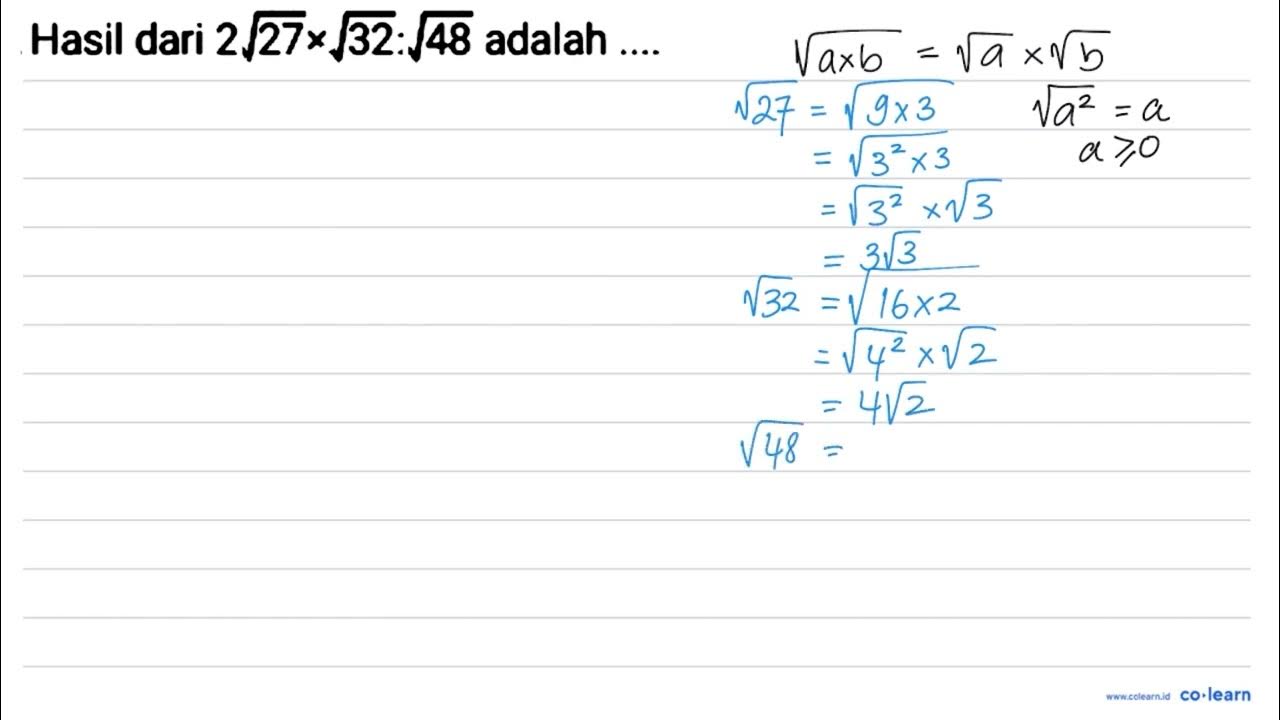 Hasil Dari 2 Akar 27 X Akar 32 Akar 48 Adalah YouTube hasil-dari-2-akar-27-x-akar-32-akar-48-adalah-youtube