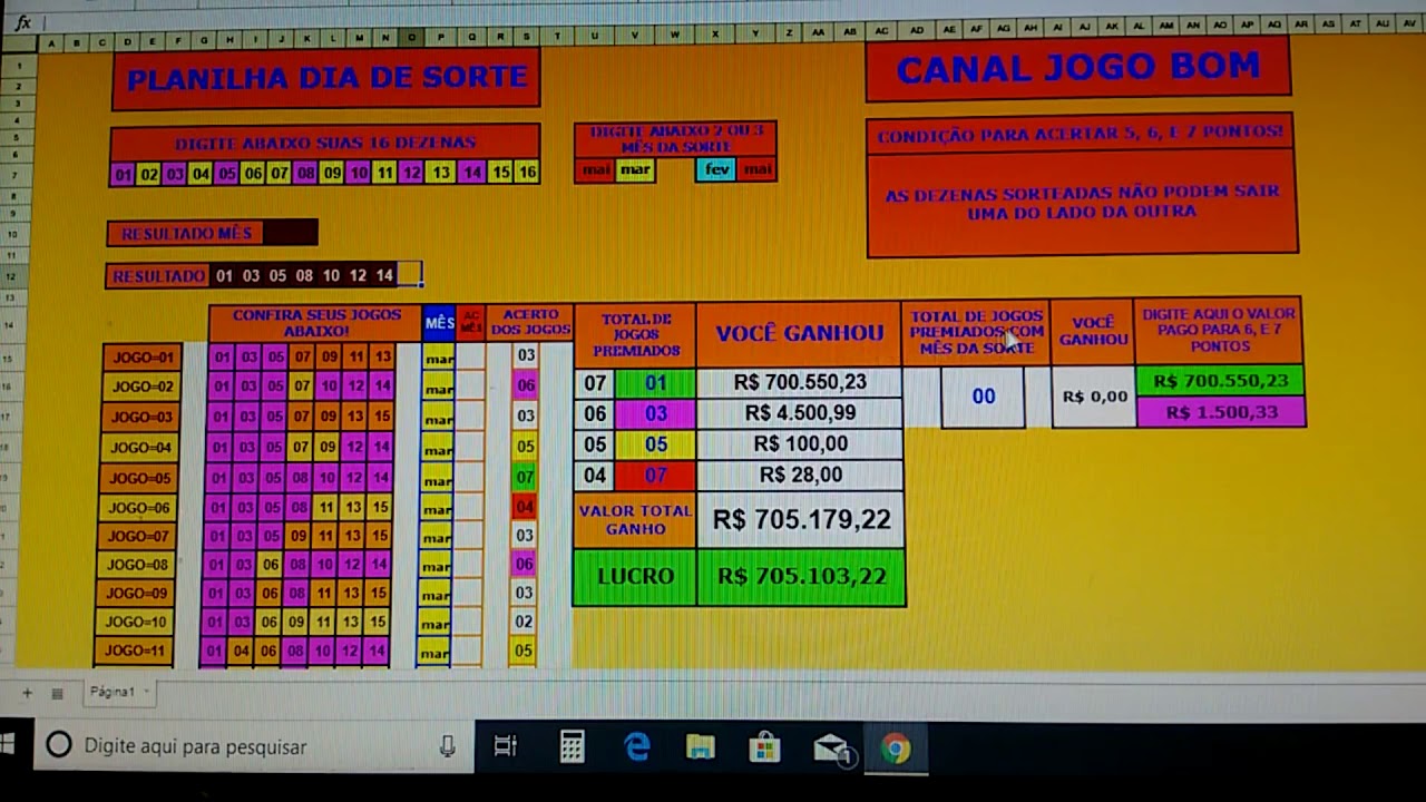 Dia De Sorte 5, 6, e 7 Pontos Com 16 Dezenas - YouTube