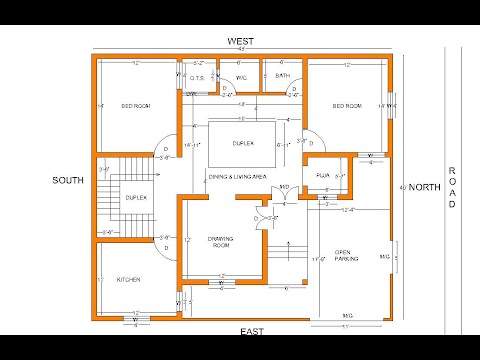 40x45 house plan | 2 bedroom house plan | corner home plan | east face ...