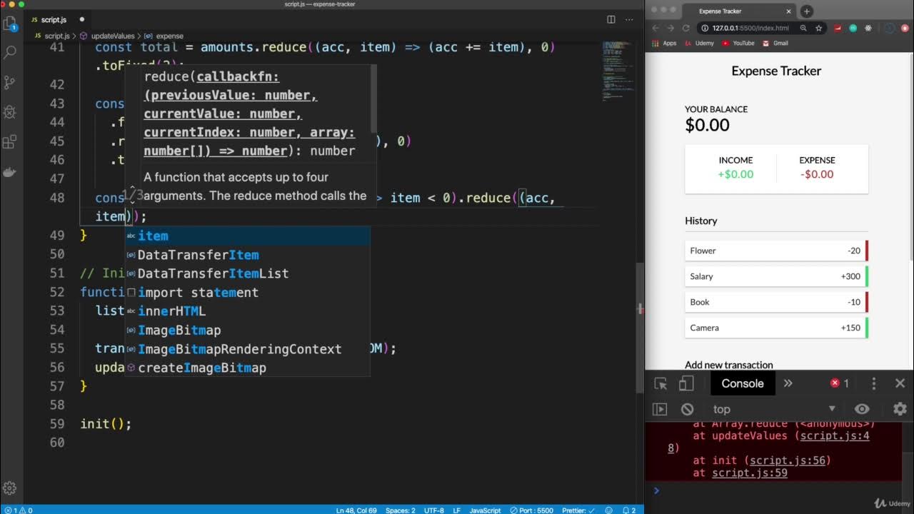 Expense Tracker using java-script ep 5 Display Balance, Income & Expense - YouTube