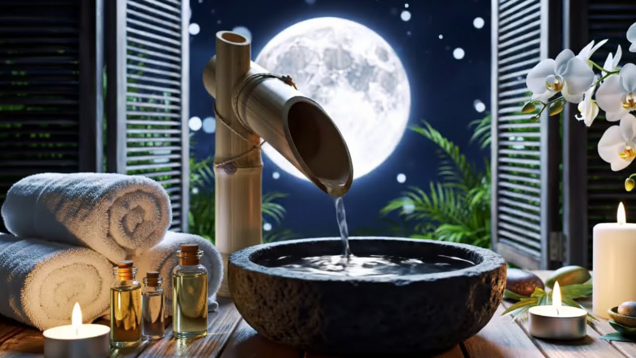 Peaceful Sleep Under the Full Moon 🌕 | Bamboo Water, Spa Candles & Soft ...