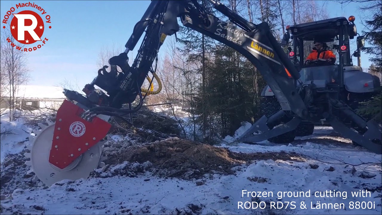 Frozen ground cutting with RODO RD7S & Lännen 8800i backhoe - YouTube