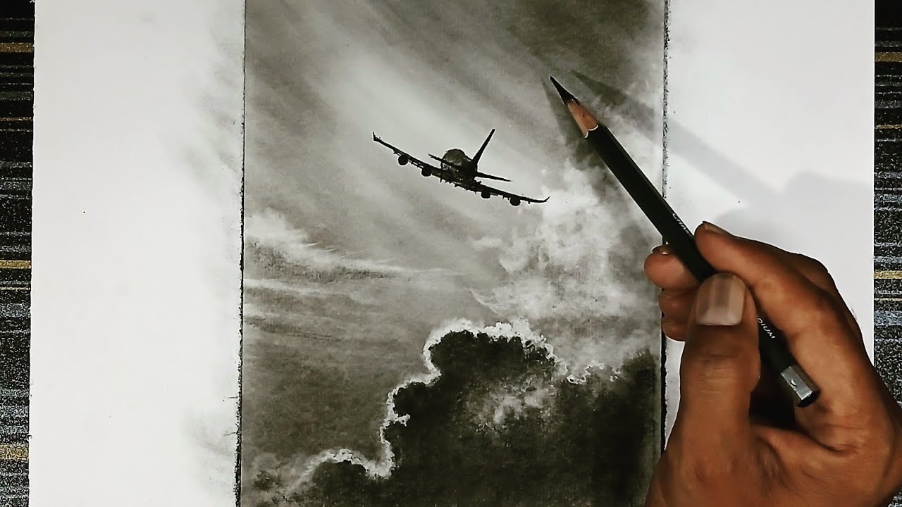 Pencil drawing of a landscape moonlight night with clouds by moonlight ...