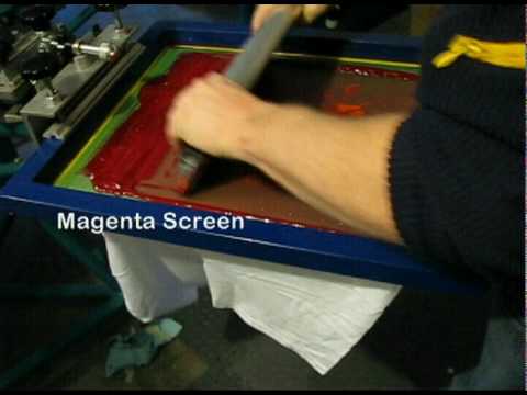 CMYK Full Color Screen printing with a push stroke on t-shirts - YouTube