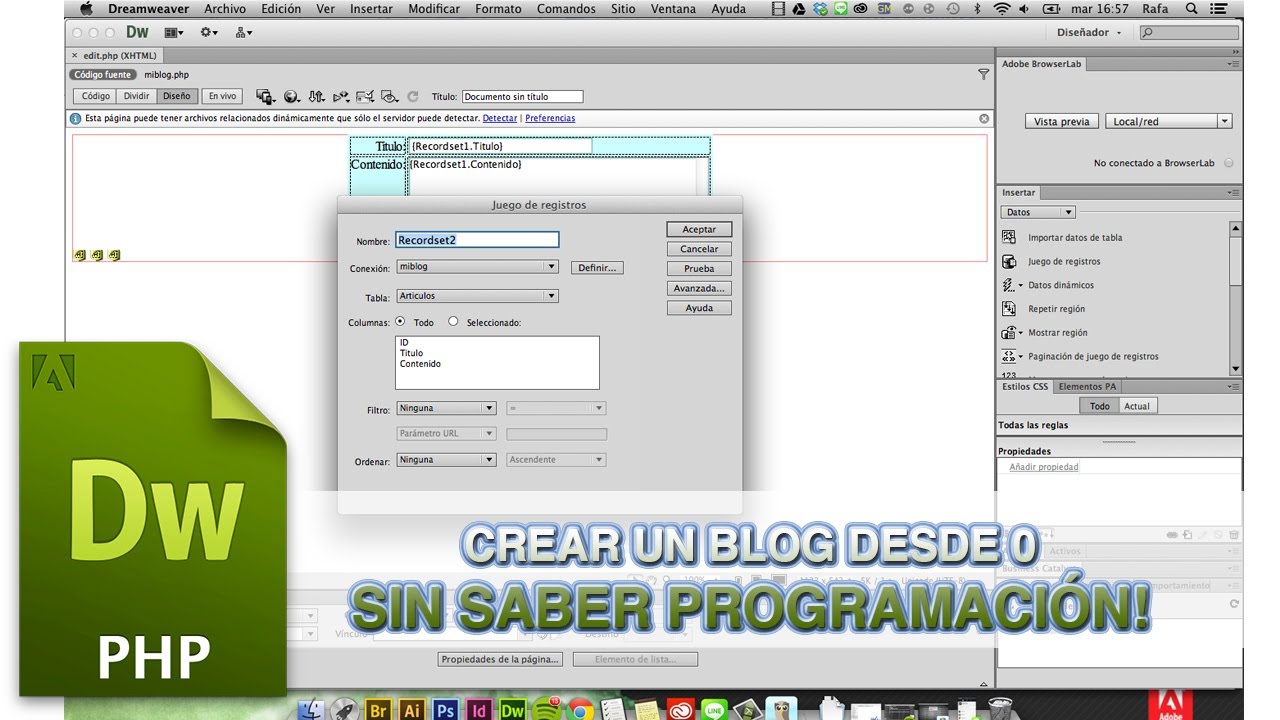 Tutorial Dreamweaver // Crear blog sin saber programar by @conecta - YouTube
