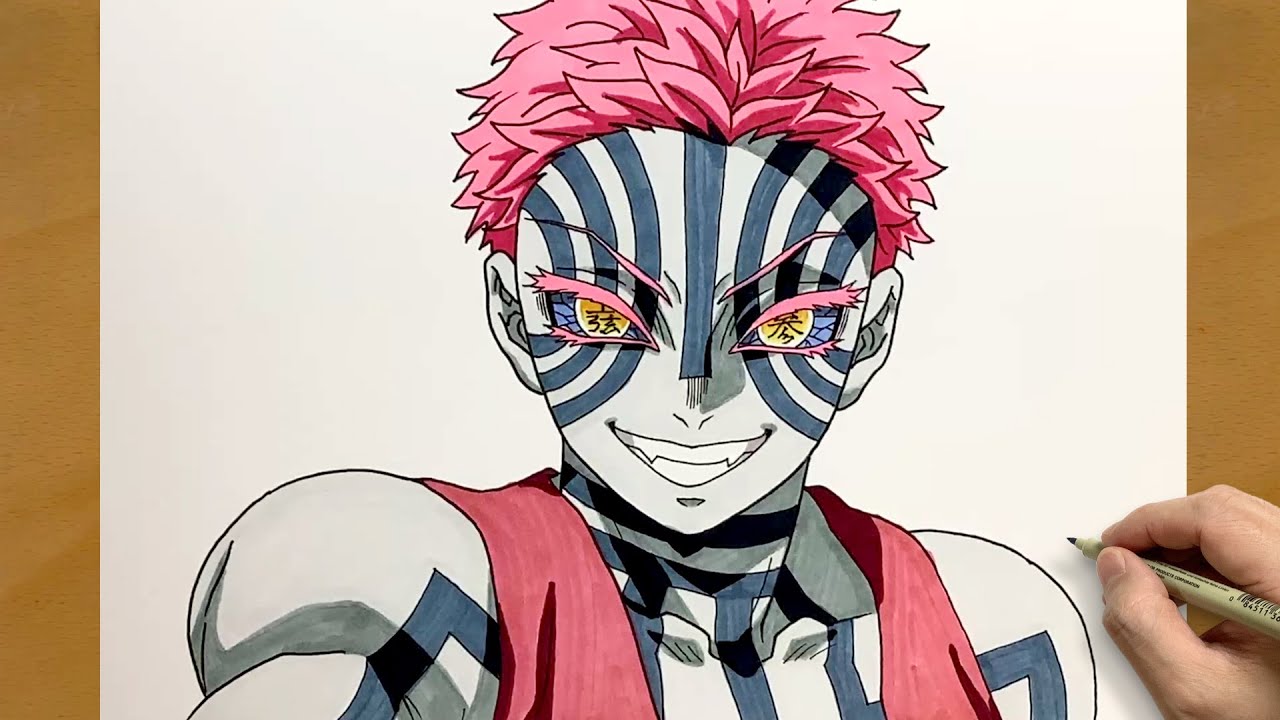 Akaza drawing step by step || Kimetsu no Yaiba art showcase || How to ...