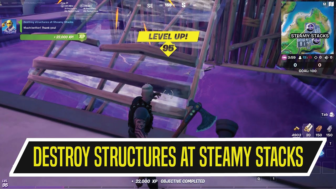 Destroy Structures at Steamy Stacks Quest in Fortnite - YouTube