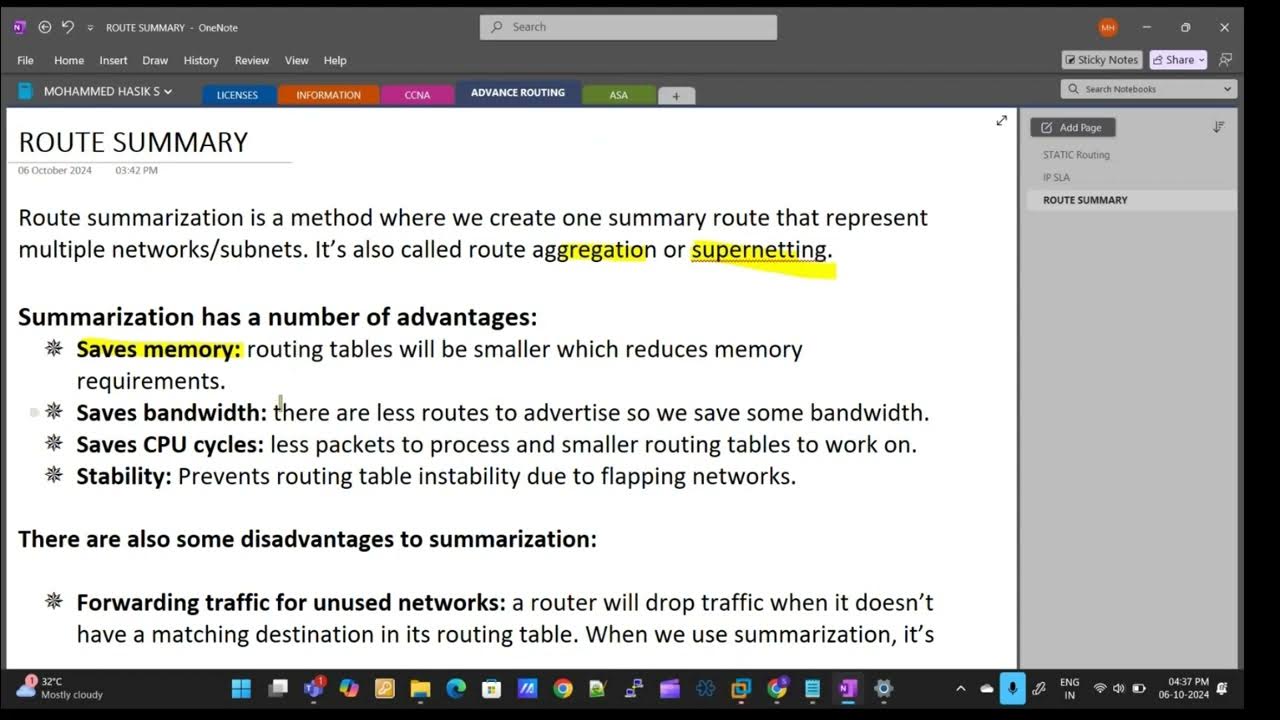 Route summarization in Detail with Scenarios - YouTube