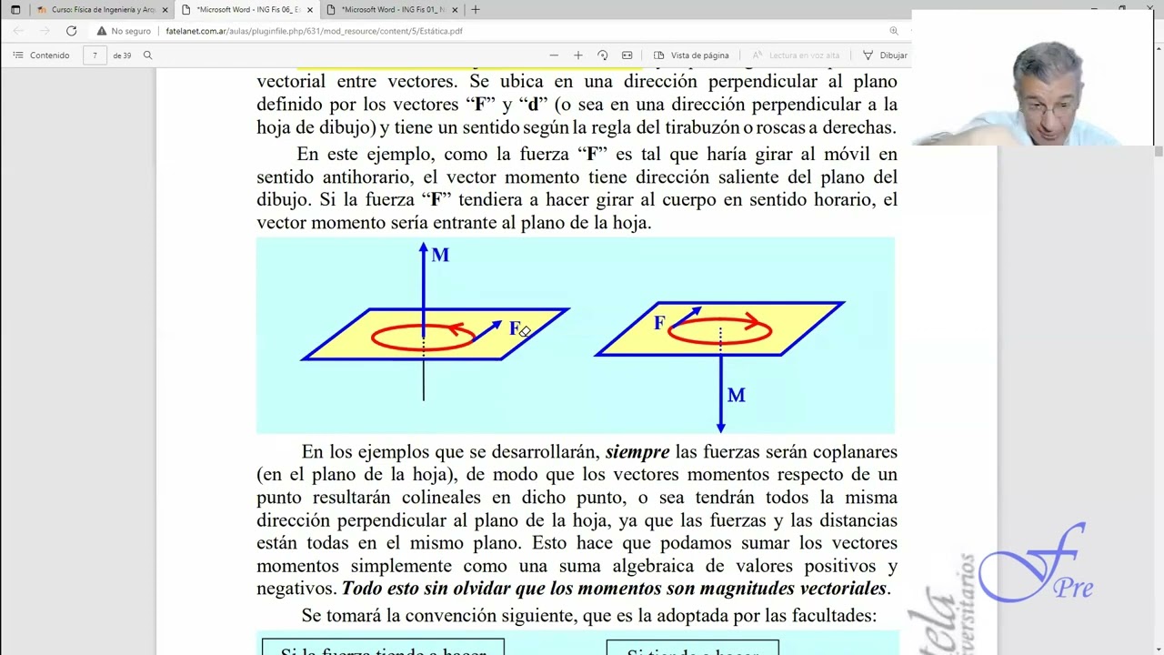 Momento de una fuerza: Convención de signos utilizada para reflejar el ...