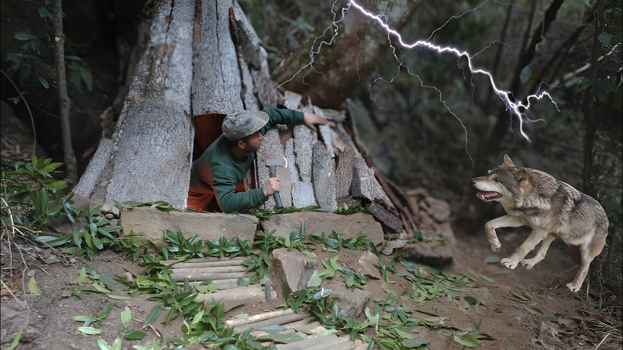 complete dry tree bark survival shelter warm and cozy | 24 hours no ...