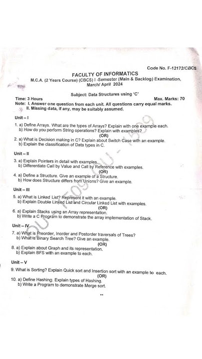 OU Sem 1 MCA 2024 Data Structures Using C - YouTube