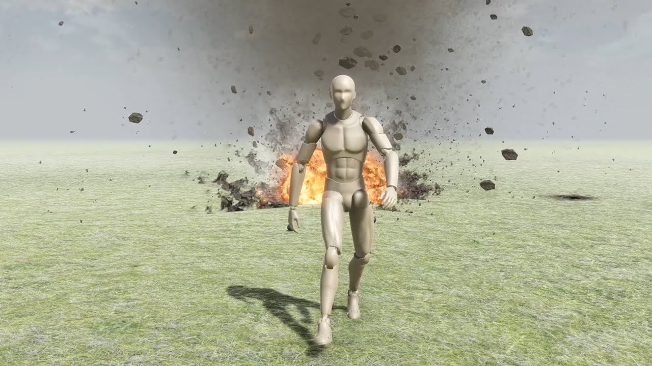 Cool mannequin walks away from explosion - YouTube