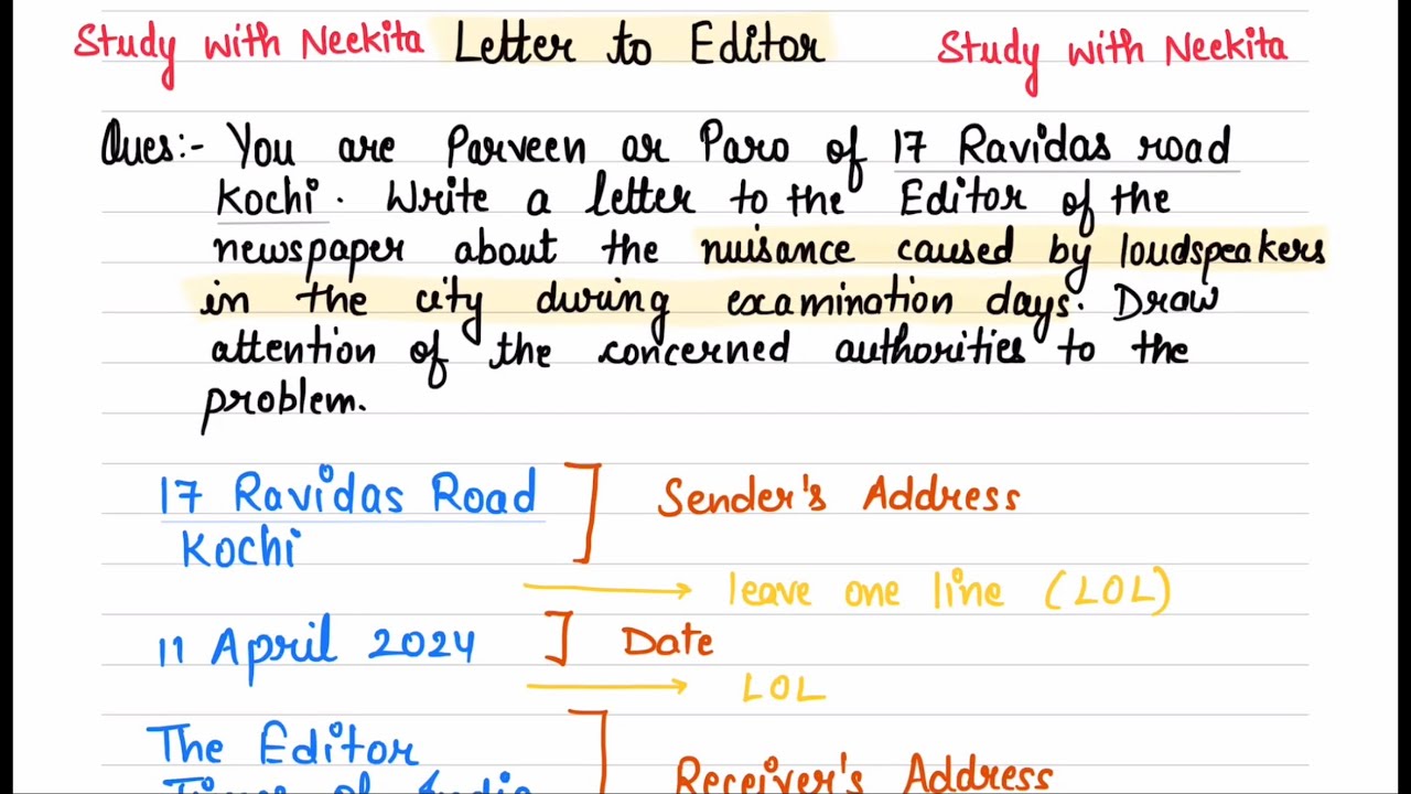 Letter to editor, class 10th and 12th🔥 sample question with answer ...