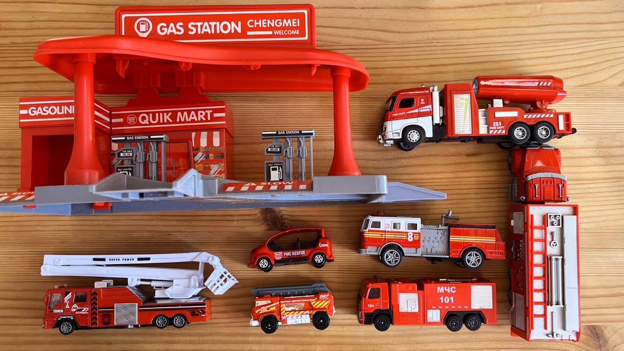 Gas station toy. Fire trucks for kids. - YouTube