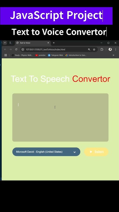 Create text to speech convertor using html CSS and JS | JavaScript Projects #texttospeech - YouTube