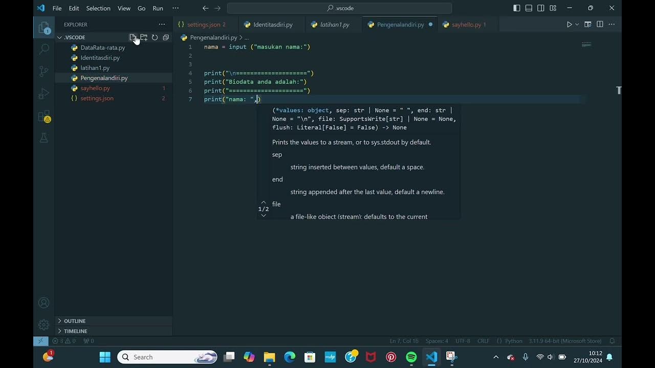 cara membuat biodata di visual code #cafeIT - YouTube
