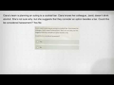 Ciara's team is planning an outing to a cocktail bar. Ciara knows her colleague, Javid, doesn't drin