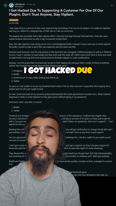 A WordPress user on Reddit shared their hacking nightmare after running ...