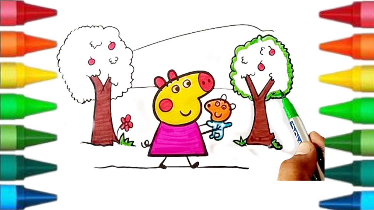 Peppa pig and friends enjoying | how to draw and painting Peppa pig and ...