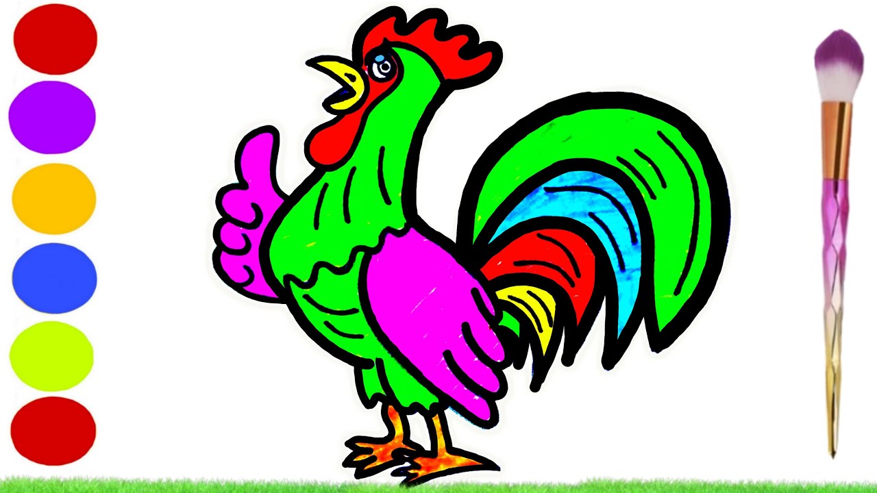 How to draw Rooster step by step for kids | Draw cock | Rooster drawing ...