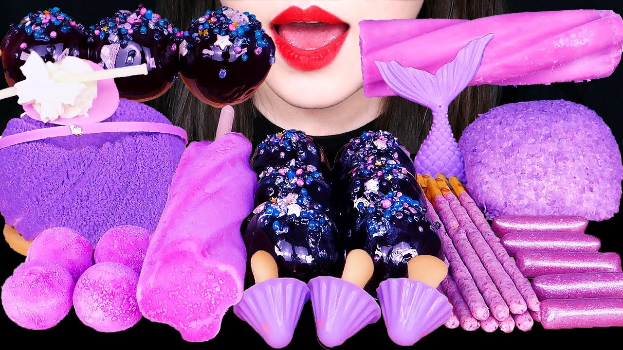ASMR PURPLE FOOD PARTY *보라색 디저트 먹방 DESSERT CANDY JELLY EATING SOUNDS ...