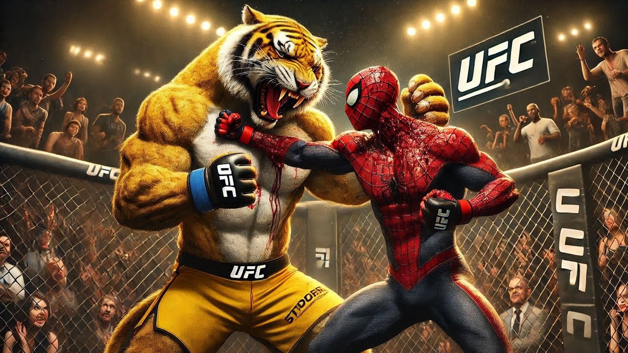spider man vs yellow tiger UFC full action match 😮#funny #spiderman # ...