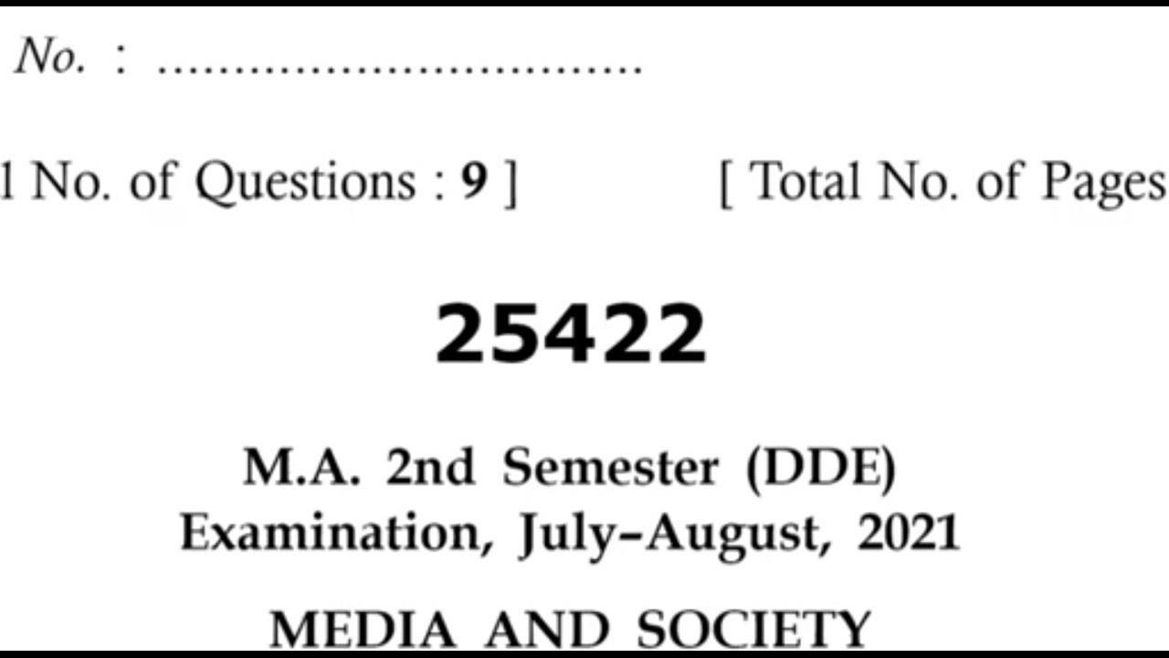 Media and Society question paper || MDU DDE M.A question paper|| MDU ...