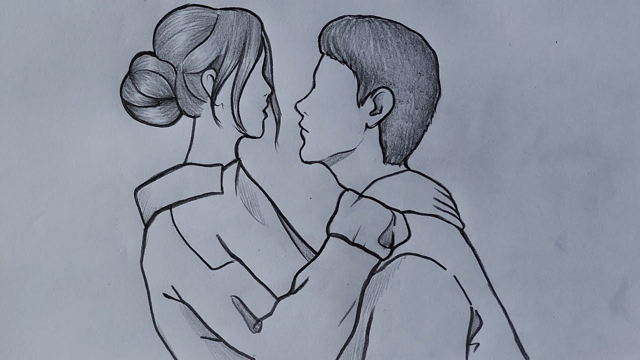 Couple drawing easy || 简单画一对可爱的情侣 || Pencil sketch of a loving couple ...