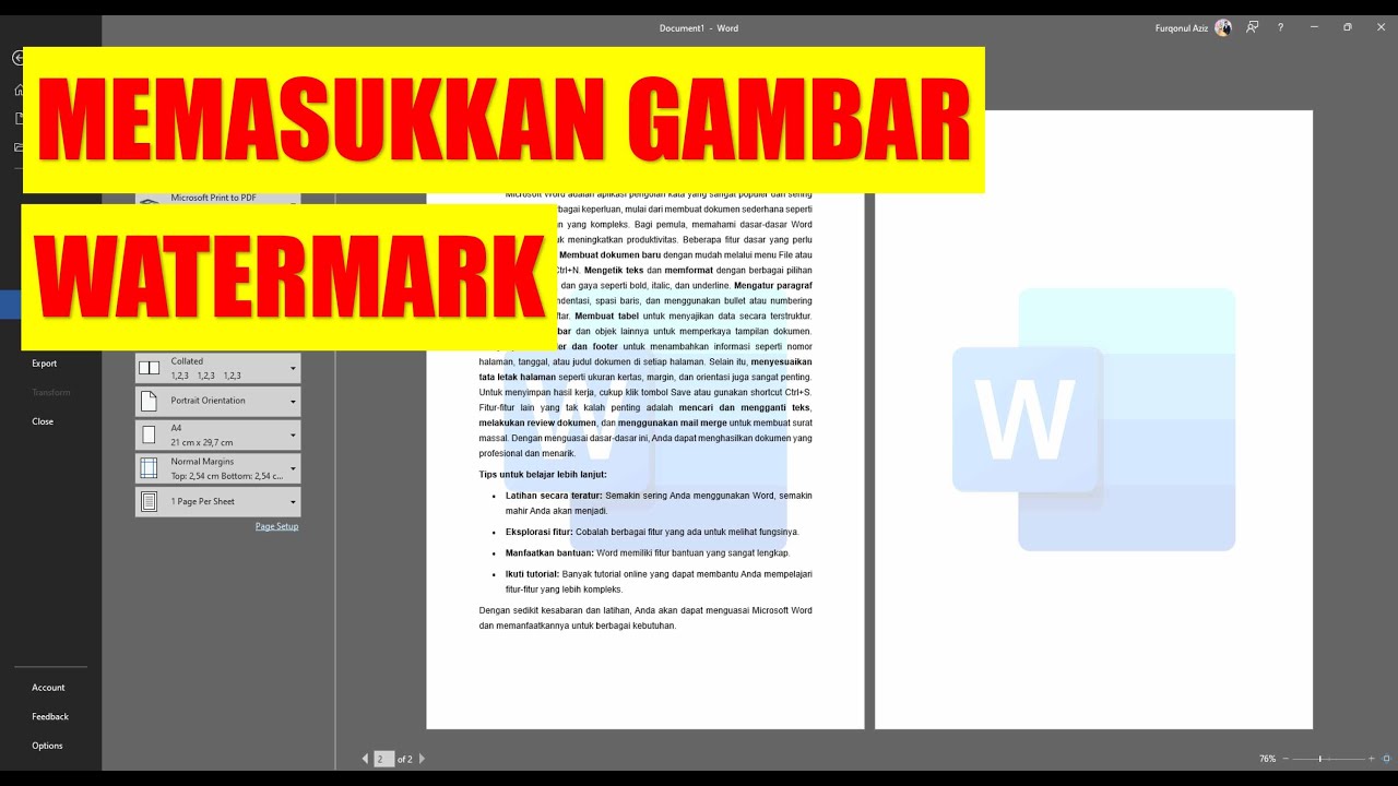 Memasukan Gambar Watermark | Tutorial Microsoft Word - YouTube