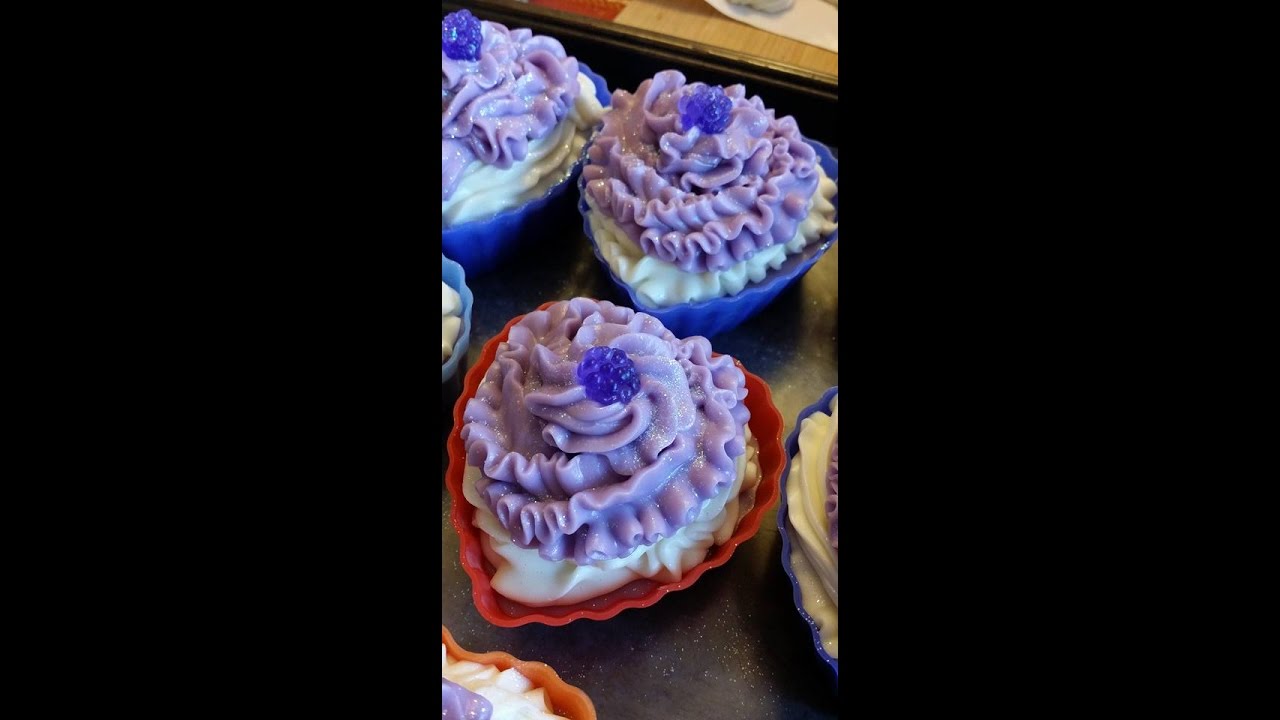 Cold Process Soap Making Black Raspberry Vanilla Cupcake Soaps - YouTube