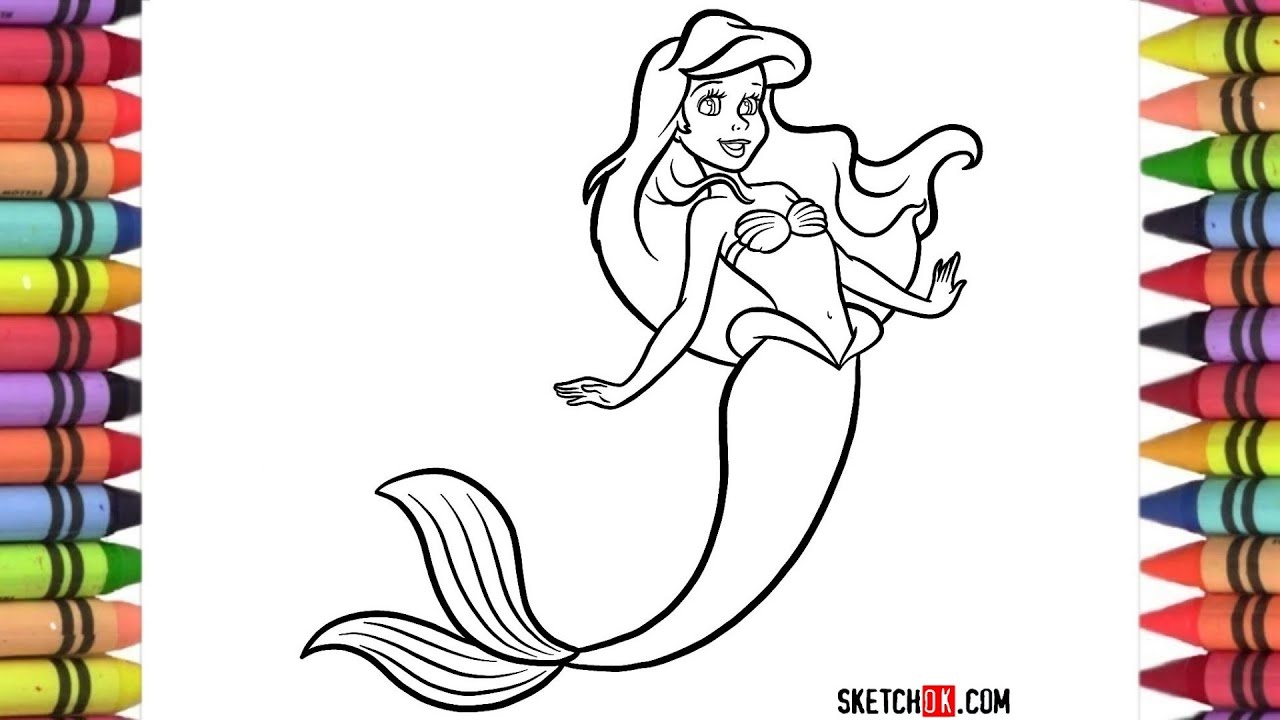 Ariel princess mermaid drawing, how to draw Ariel princess,the Ariel ...