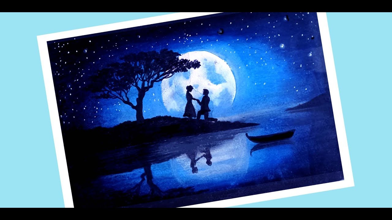Romantic Couple Scenery drawing with Oil Pastel// Easy Couple scenery ...